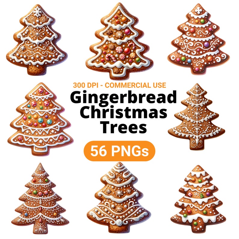 Gingerbread Xmas Tree Clipart Bundle, Gingerbread Cuteness, Gingerbread ...