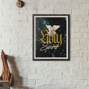 Religious Art Print, Holy Spirit Poster Art, Elegant Design With Blue ...