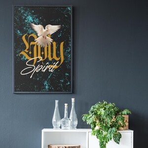 Religious Art Print, Holy Spirit Poster Art, Elegant Design With Blue ...