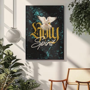 Religious Art Print, Holy Spirit Poster Art, Elegant Design With Blue ...
