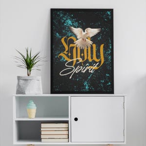 Religious Art Print, Holy Spirit Poster Art, Elegant Design With Blue ...