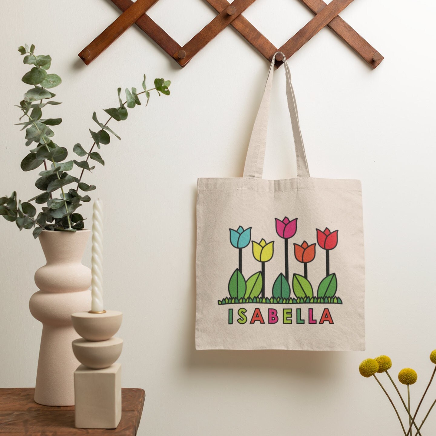 Customized Name Tote Bag Floral Tote Bag Personalized Name Bag Custom ...