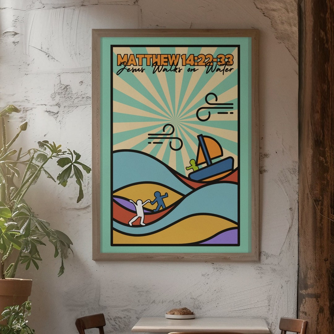 Abstract Bible Art Print Jesus Walks on Water Print Bible Illustration ...