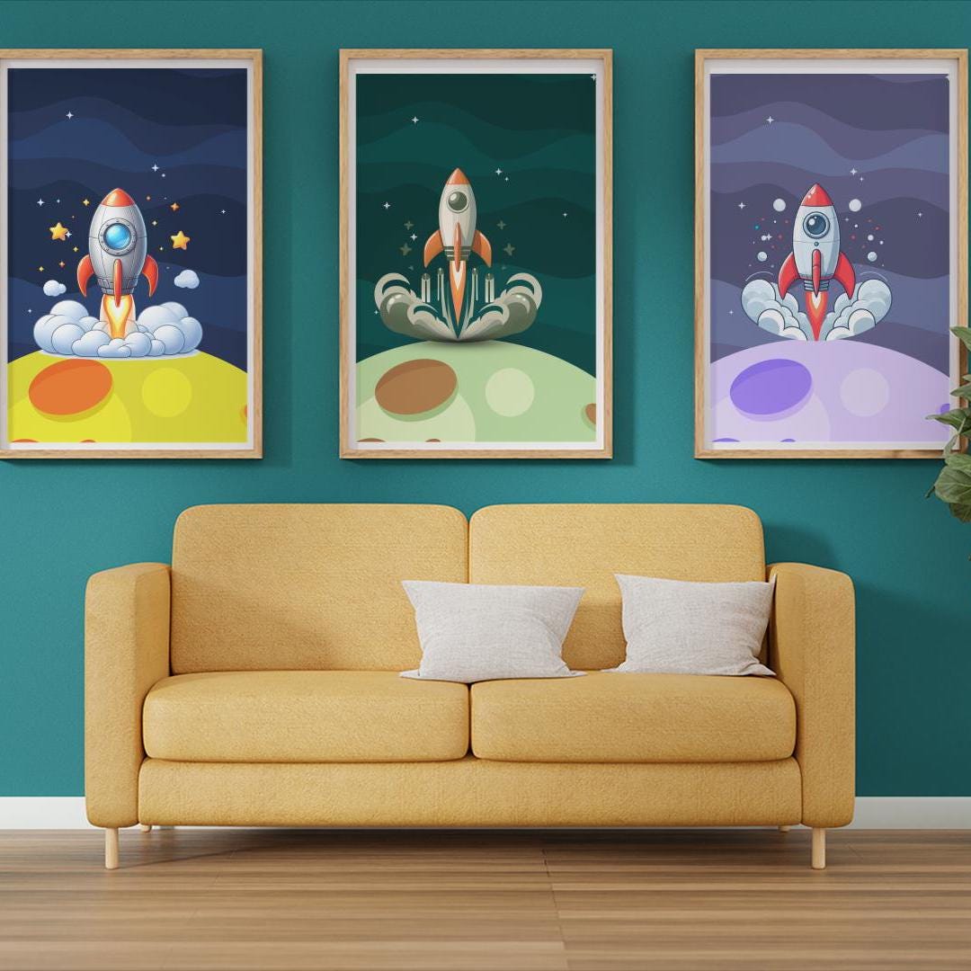 Retro Rocket Prints Set: Vintage Space Nursery Decor (digital Download ...
