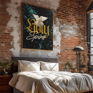 Religious Art Print, Holy Spirit Poster Art, Elegant Design With Blue ...