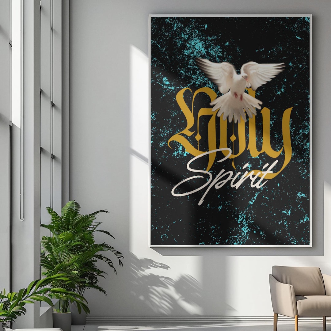 Religious Art Print, Holy Spirit Poster Art, Elegant Design With Blue ...