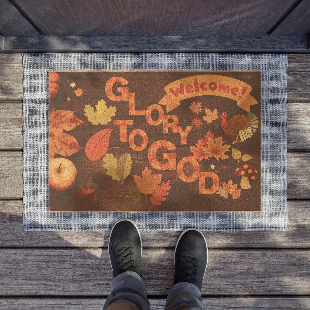 Christian Doormat Welcome!!, "glory to God" With Leaves Fall Colors ...