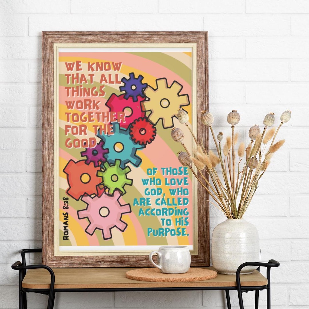 Christian Wall Art Romans 8:28 Digital Poster, Colorful Interlocking ...