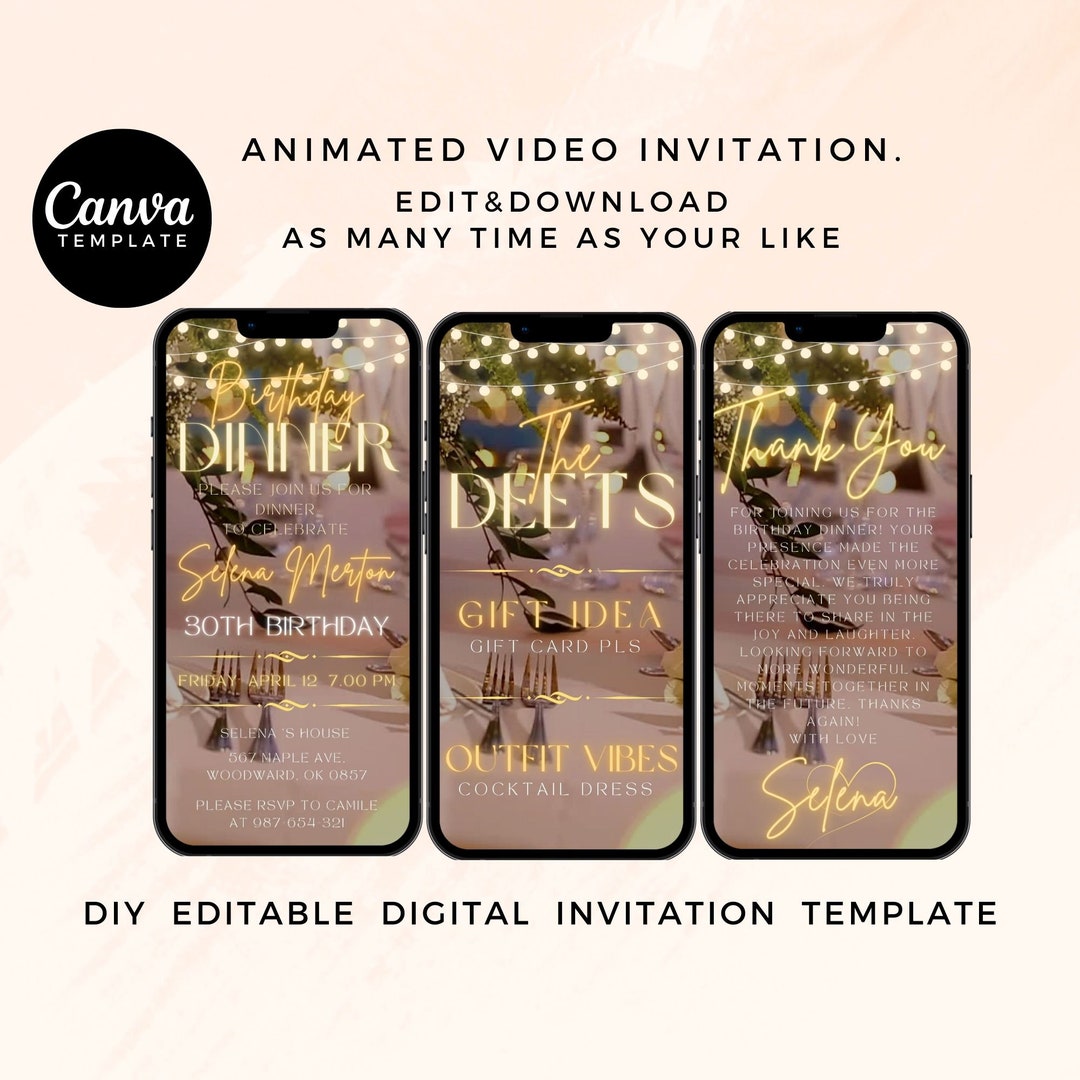 Animated Birthday Dinner Video Invitation Warm Hygge Cozy Digital ...