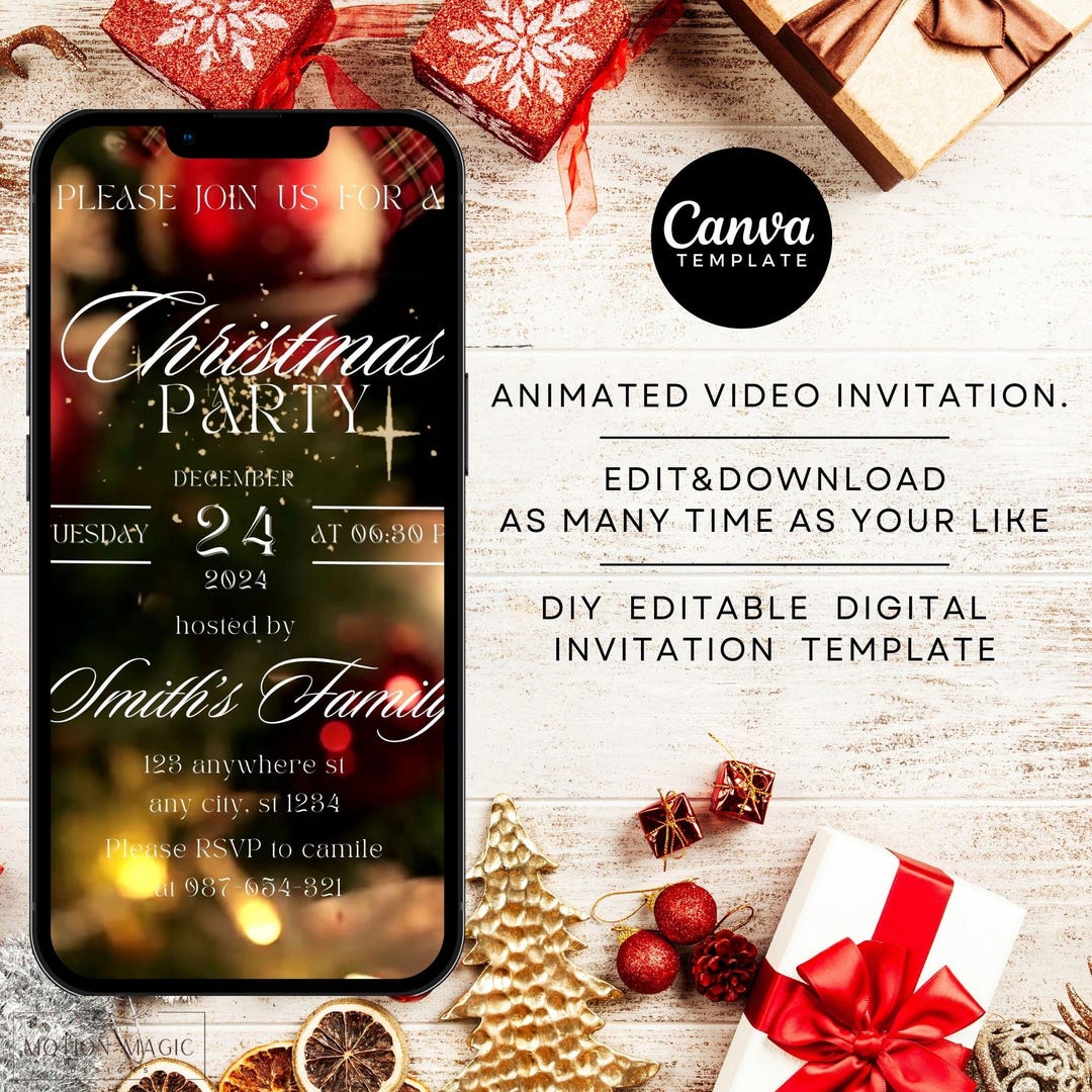 Digital Christmas Party Invitation, Digital Christmas Party Invite ...