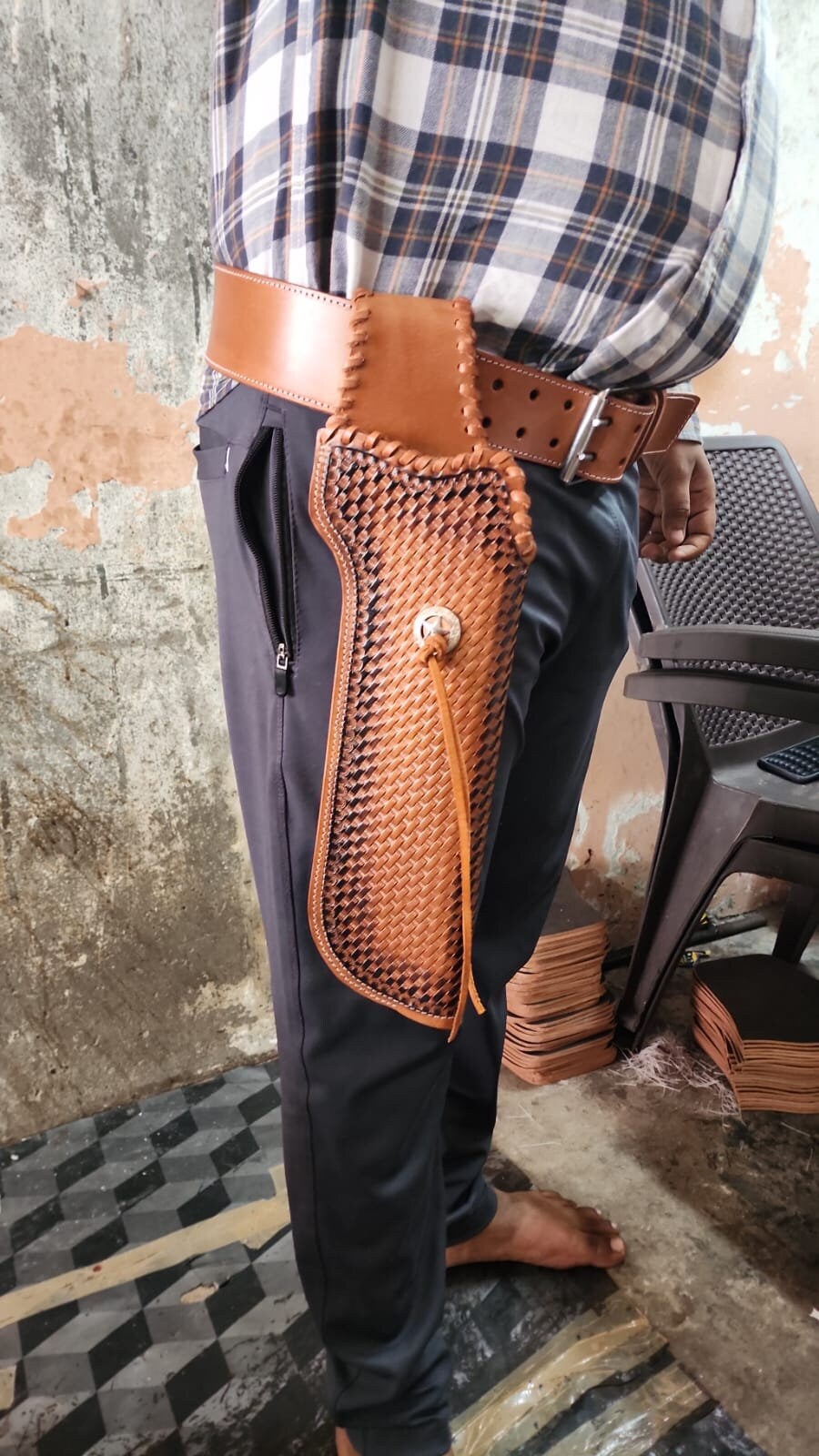 Handmade Leather Mares Leg Ranch Hand Holster With Cartridge Belt Fully ...