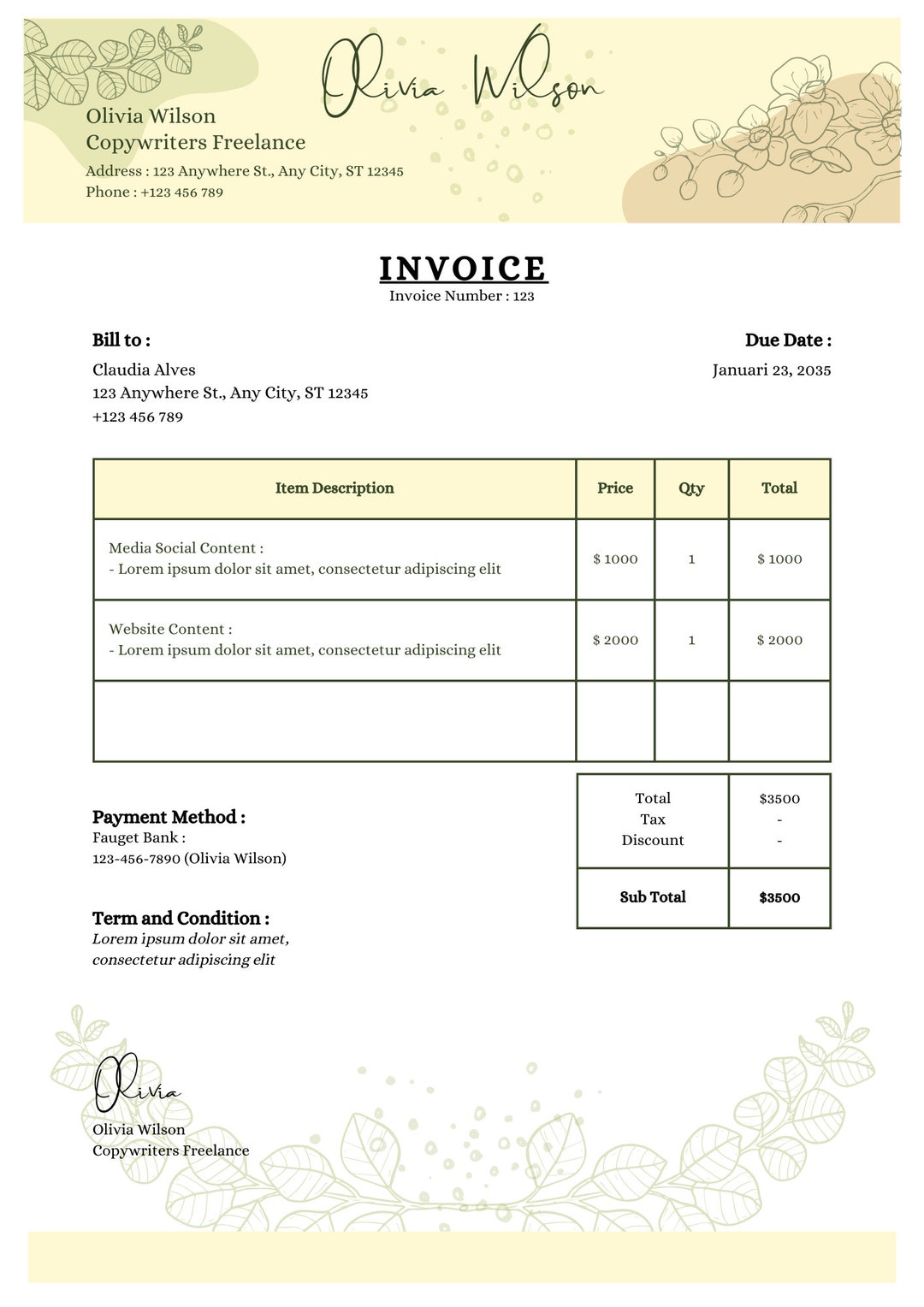Formal Invoice - Etsy