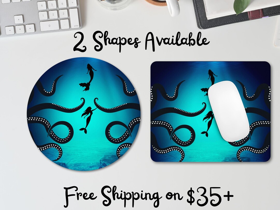 Mermaids & Monsters Mousepad. Mermaids Swim Peacefully Amid Giant Sea ...