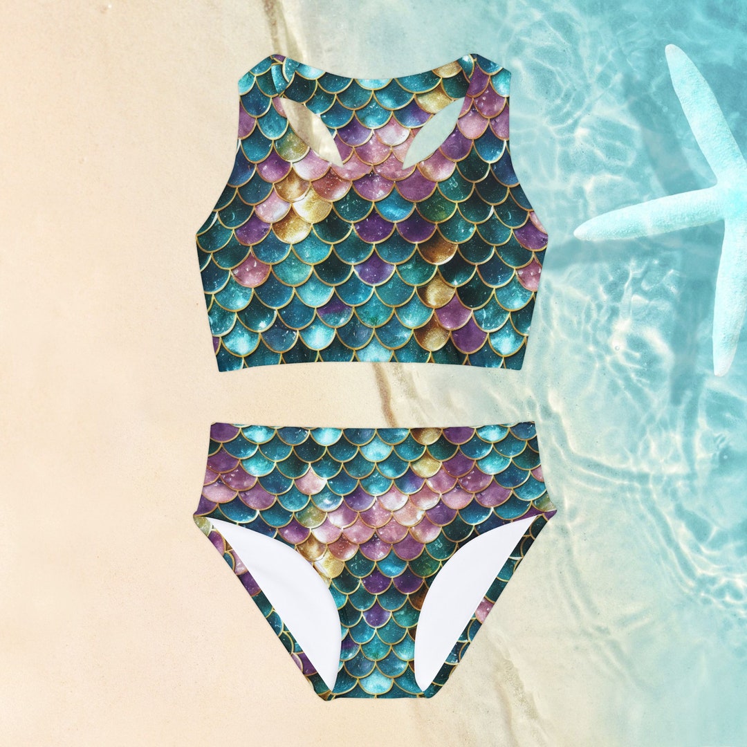 Mermaid Scales Girls Two Piece Swimsuit. Glistening Jewel-toned Mermaid ...