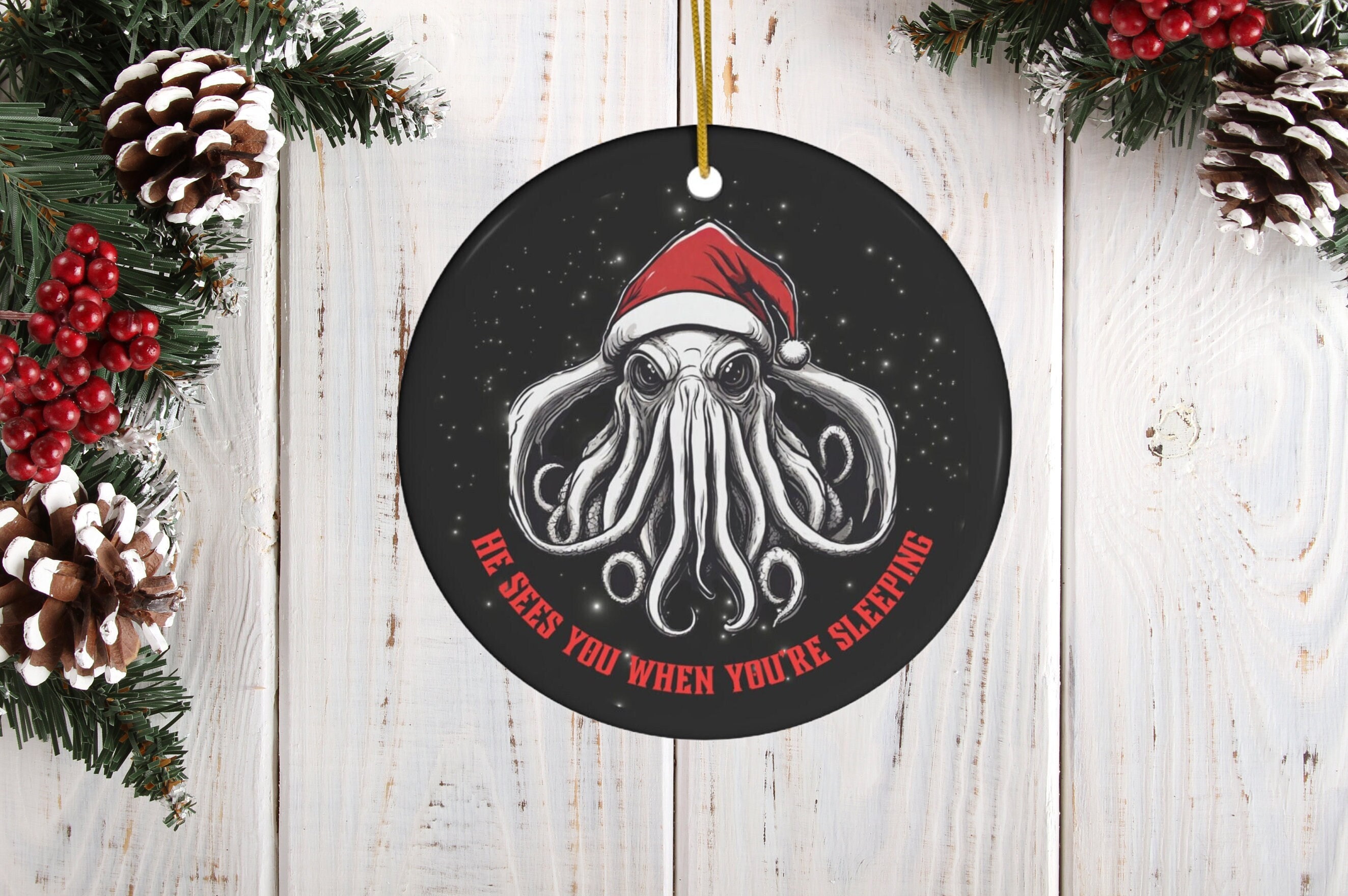 Cthulhu Christmas Ornament With Cthulhu in a Santa Hat, Promising That ...