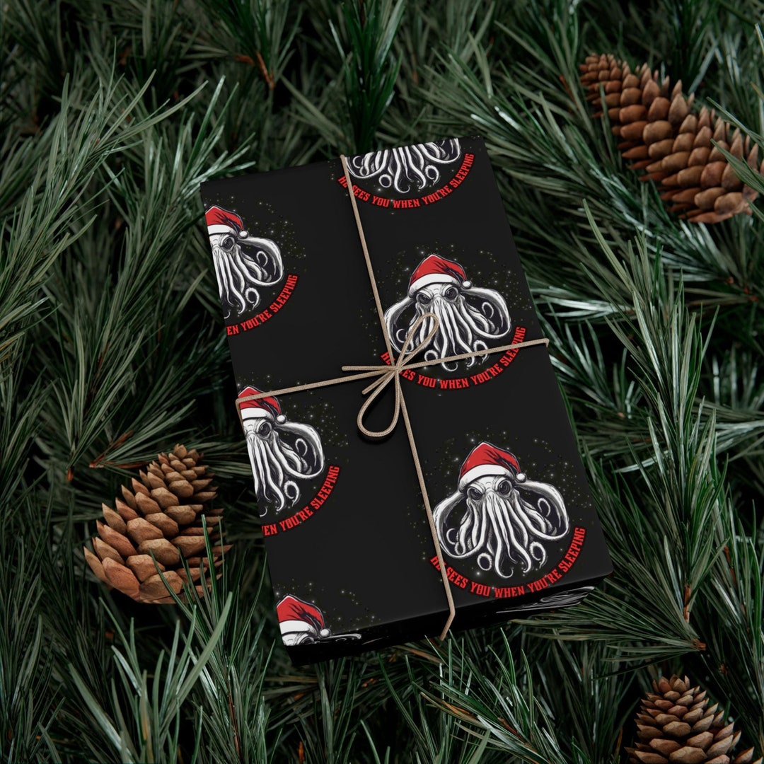Cthulhu Christmas Wrapping Paper. Cthulhu in a Santa Hat. He Sees You ...