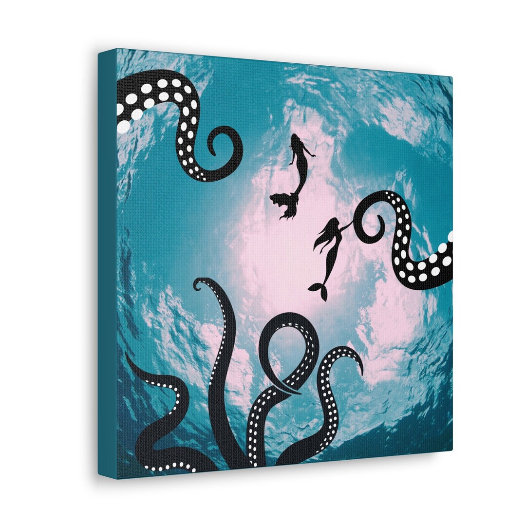 Mermaids and Monsters Art Print Shows Mermaids Swimming Peacefully ...