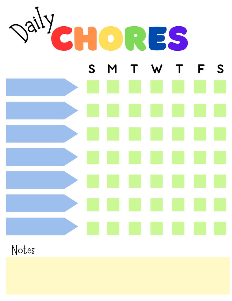 Printable Chore Chart - Daily Chore Checklist for Kids - Purchase ...