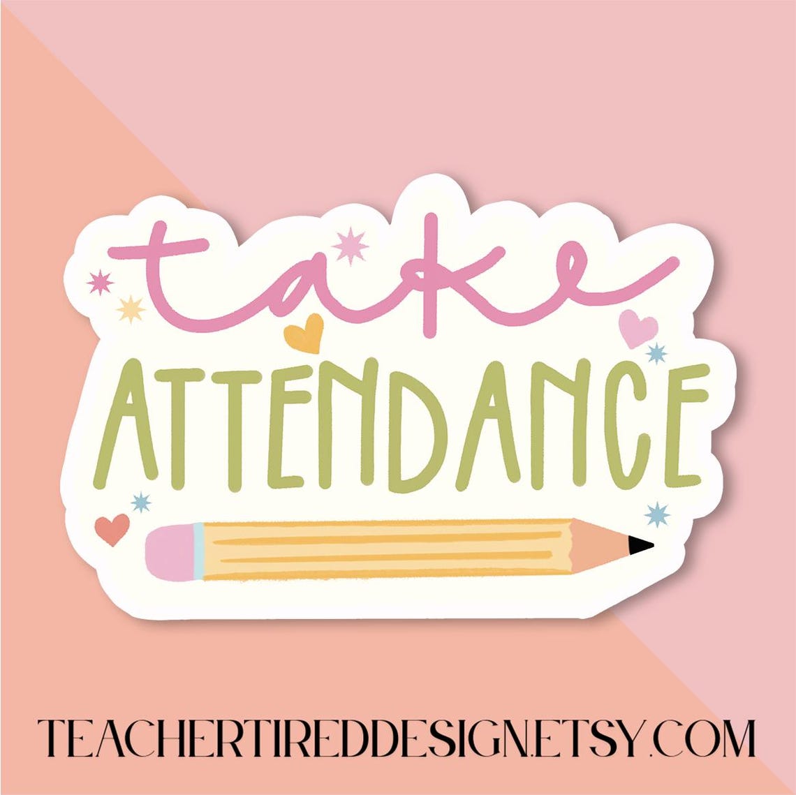 Handmade Teacher Attendance Sticker: Heart & Pencil Doodles - Etsy