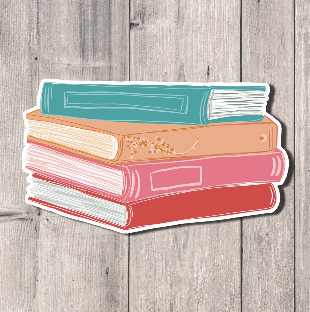Stack of Books Sticker Vinyl Sticker Hand Drawn Water Bottle Laptop ...