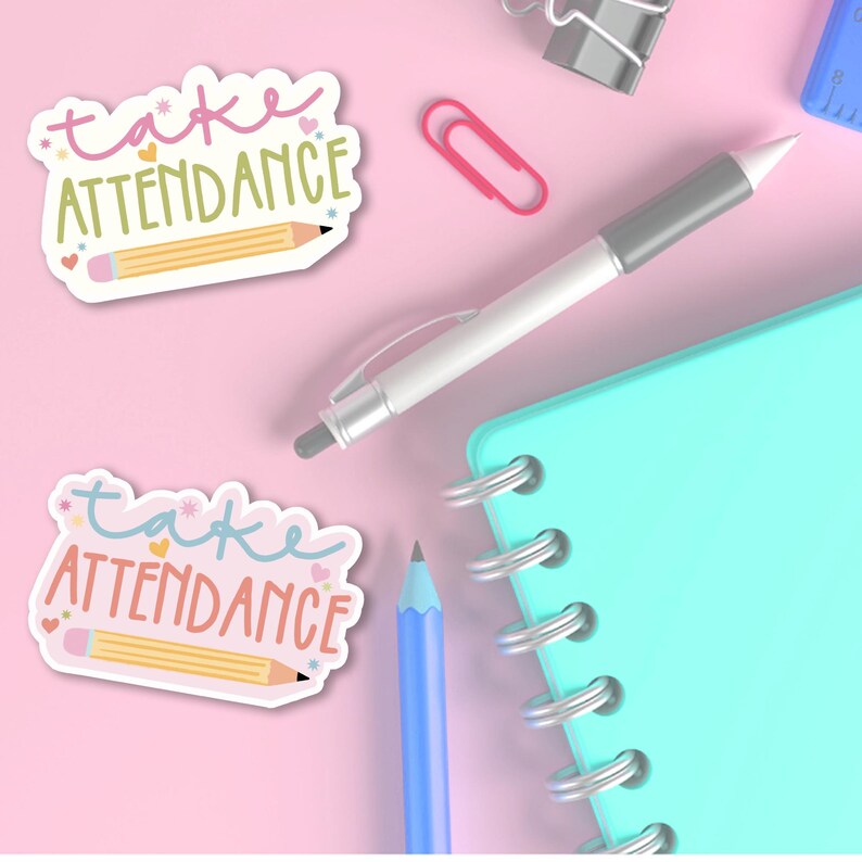 Handmade Teacher Attendance Sticker: Heart & Pencil Doodles - Etsy