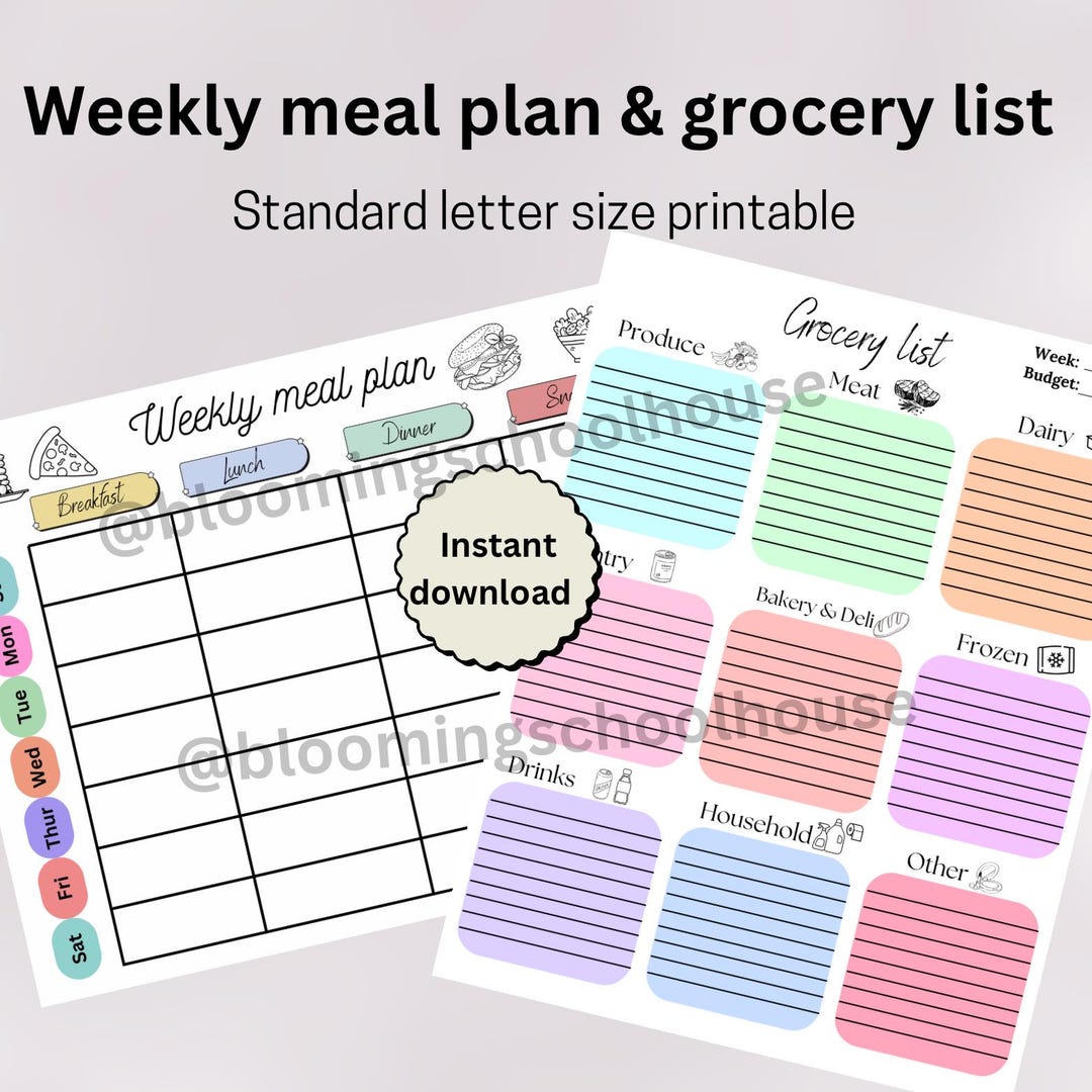 Weekly Meal Planner, Grocery List, Bundle, Organizer, Printable ...