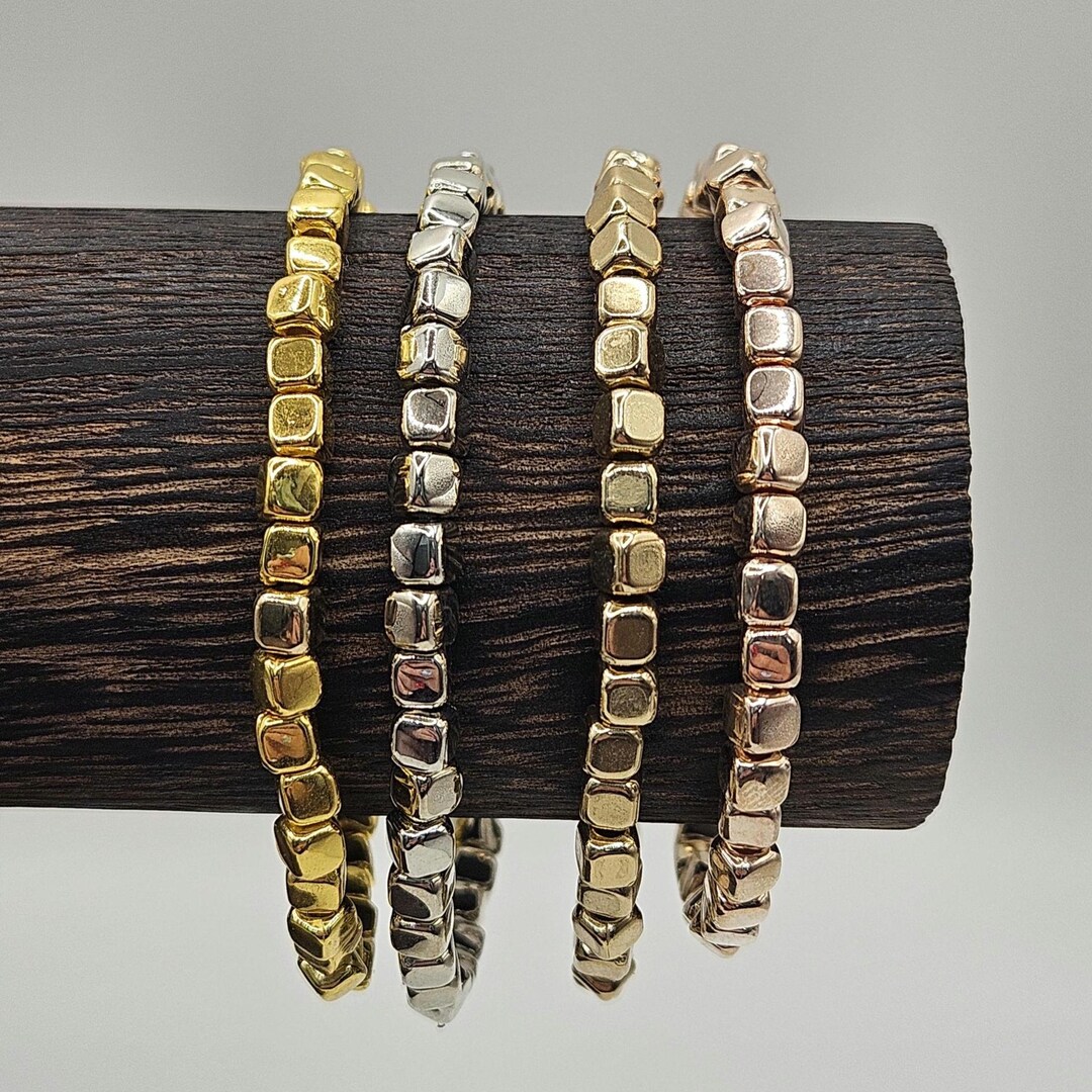 Thin Metallic Square Beaded Bracelet| Trendy Bracelet|7 Inches ...