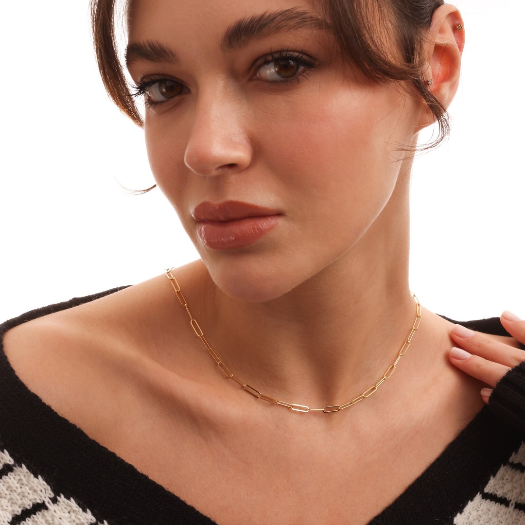 Gold Paperclip Chain Necklace, Paperclip Necklace, Everyday Chain ...