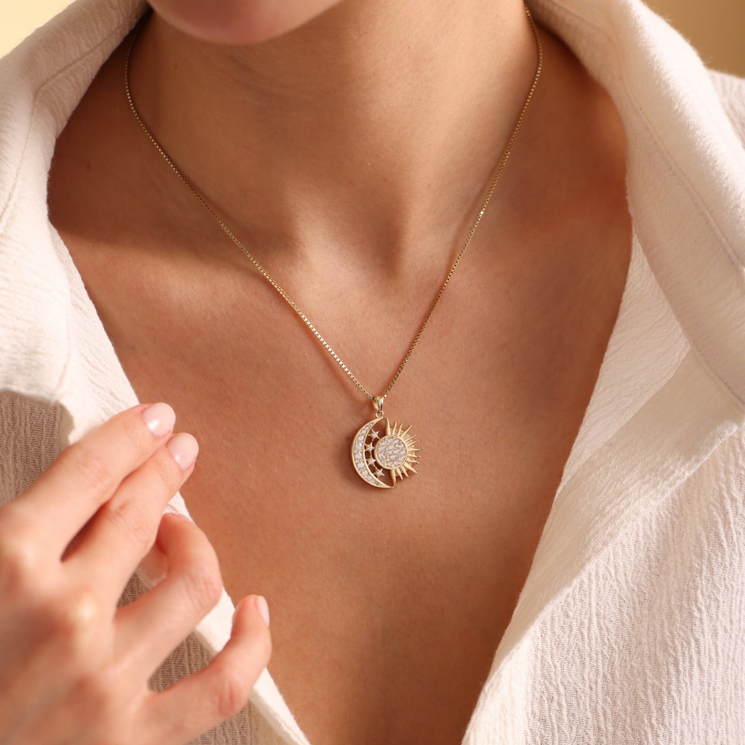 Dainty Sun Moon Necklace, Mom Gifts, Solar Eclipse Necklace, Mom Necklace, Mothers Day Gift ...