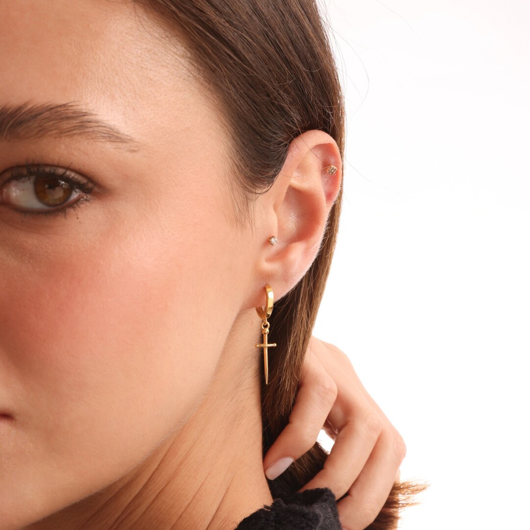 Dagger Drop Earrings, Sword Earrings, Dagger Sword Dangle Hoop Earrings ...