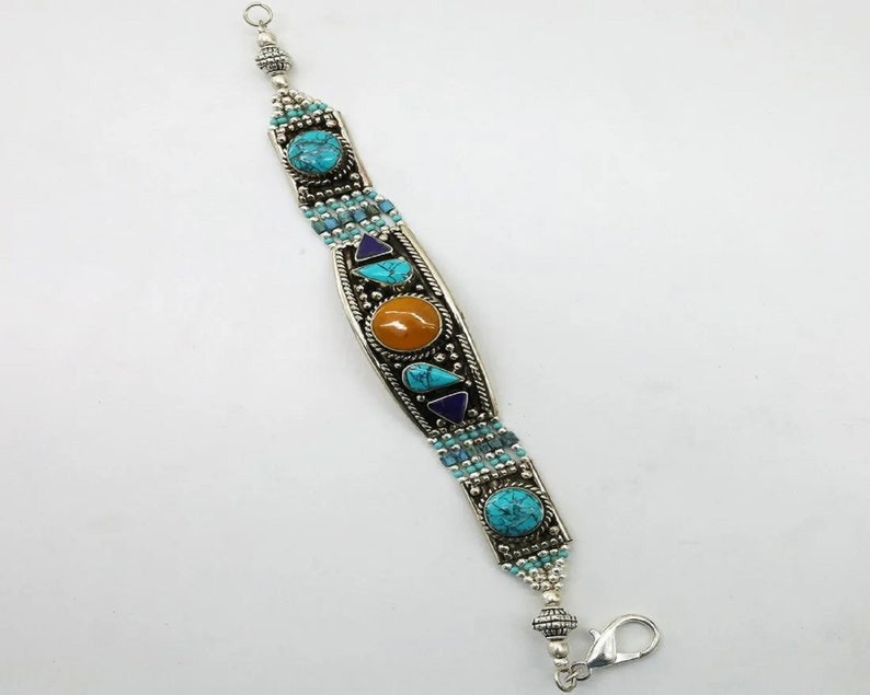 Coral Roind With Turquoise Tear Drops and Round Turquoise Stones Three ...