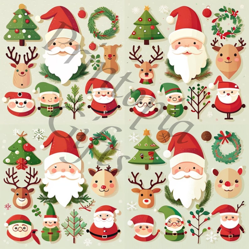 Christmas Clipart Set of 4 Cute Funny Santa Claus Christmas With ...