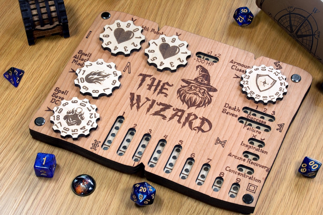 Wizard Magnetic Character Sheet and Stat Tracker - Wooden DND 5e Table ...