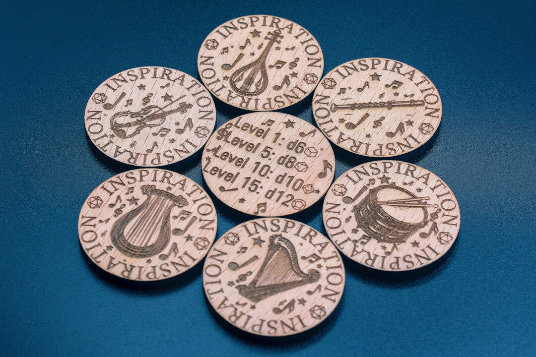 Wooden Bardic Inspiration Tokens - Double Sided Bard DND Table Top Role ...