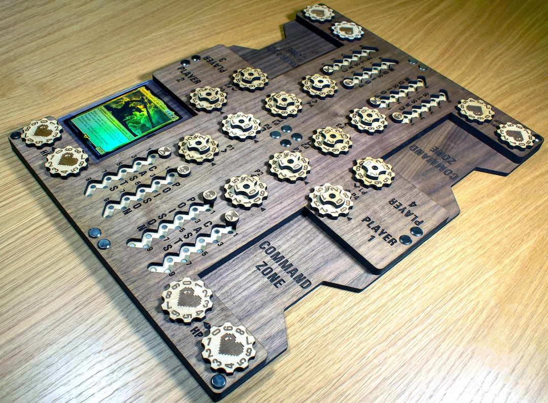 MTG 4-player Command Zone Tracker Tray - Real Wood EDH - Magic the ...
