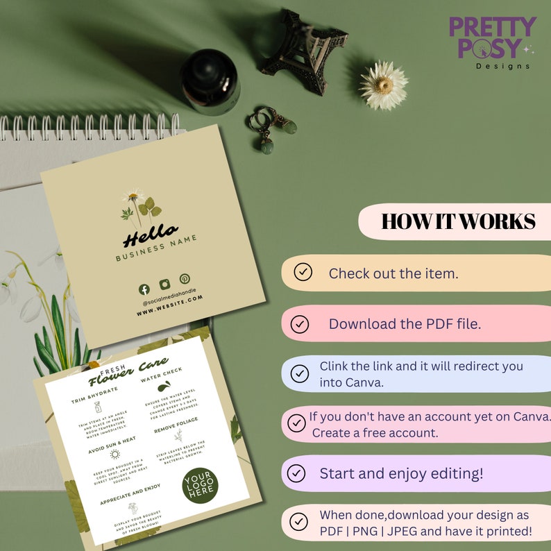 Fresh Flower Care Card Template: Florist Instructions (digital Download ...