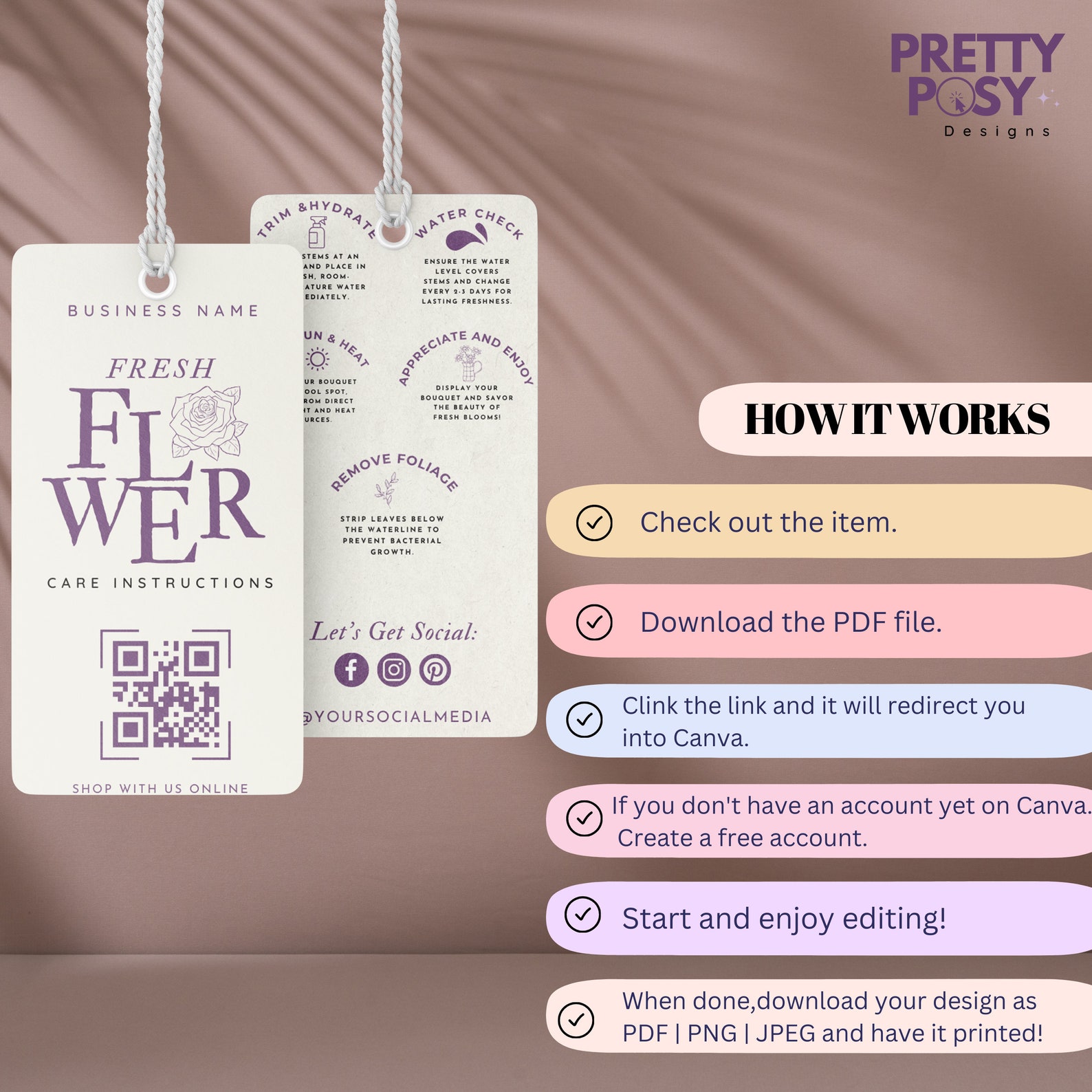 Editable Florist Flower Care Tag Template (2x3.5) (digital Download) - Etsy