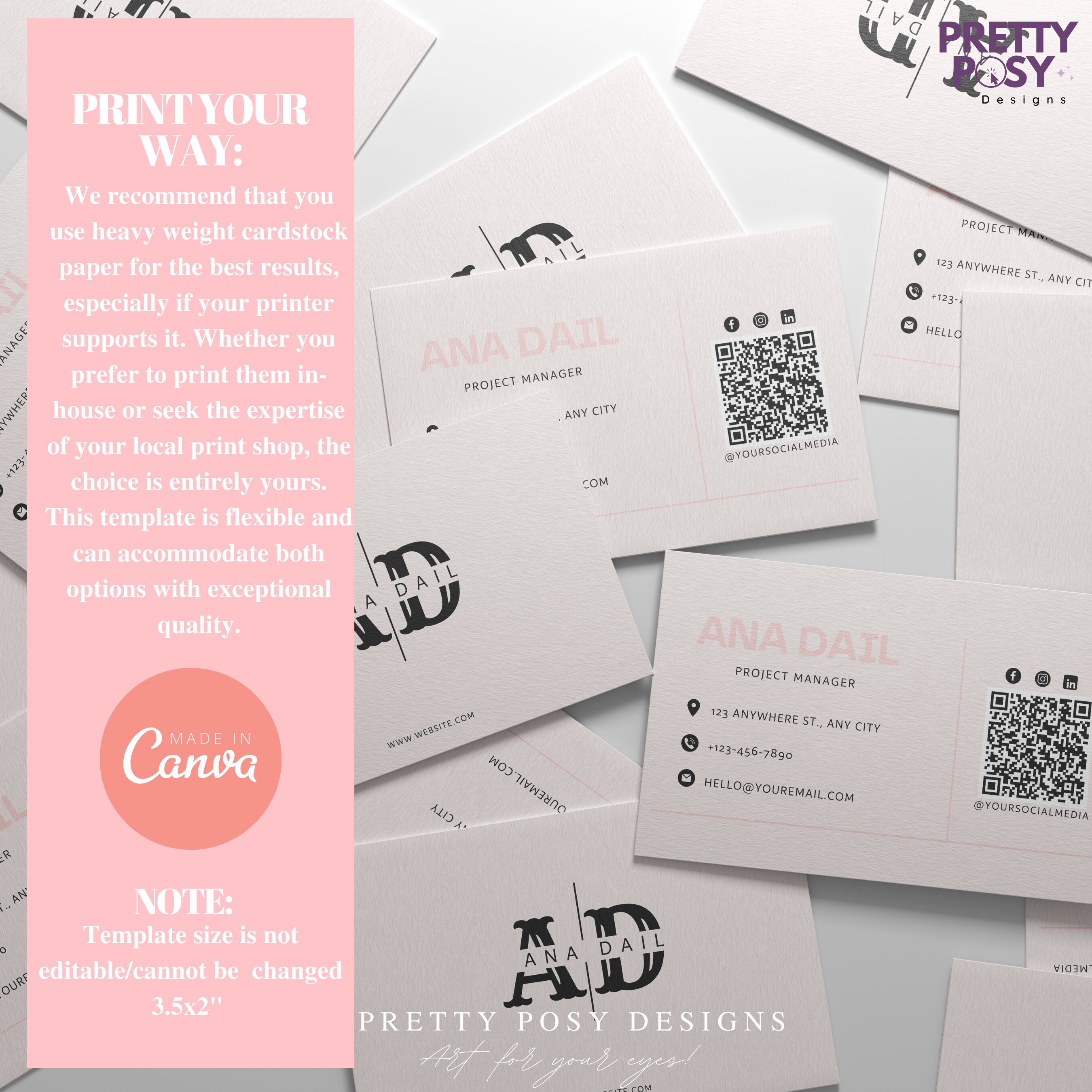 Business Card QR Code Canva Editable Business Card Template Digital ...