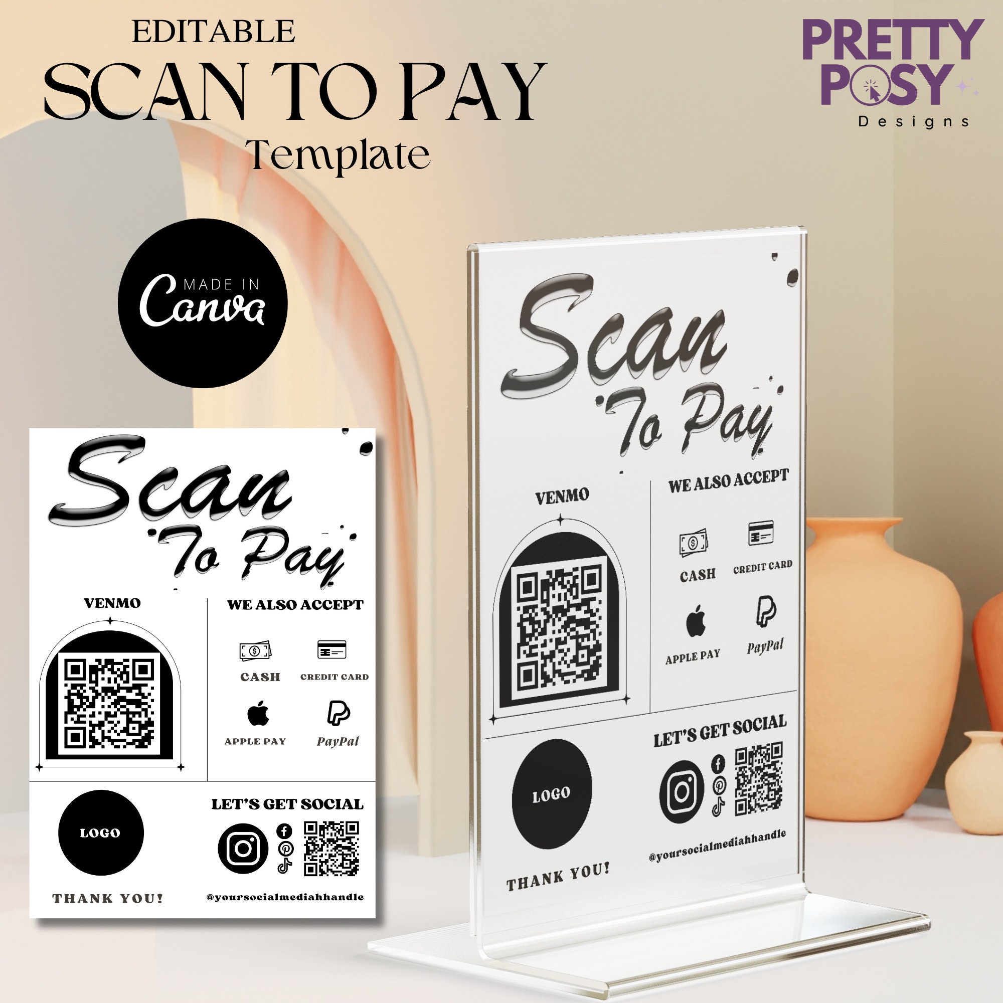 Editable Scan to Pay Card Venmo QR Code Sign Template Canva - Etsy