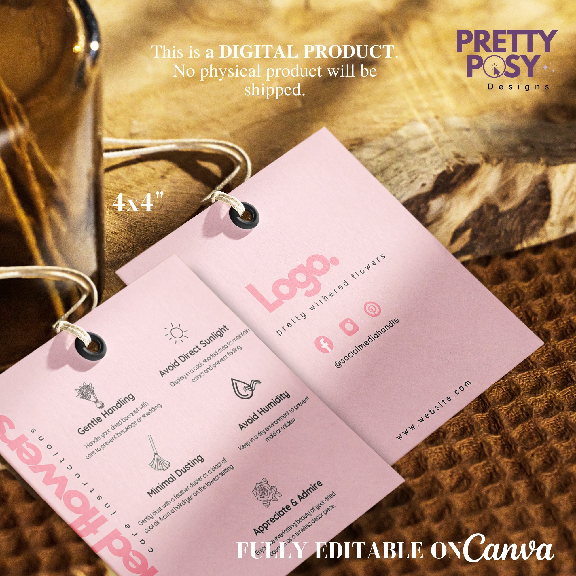 Editable Dried Flowers Bouquet Care Instructions Card,florist Care Card ...