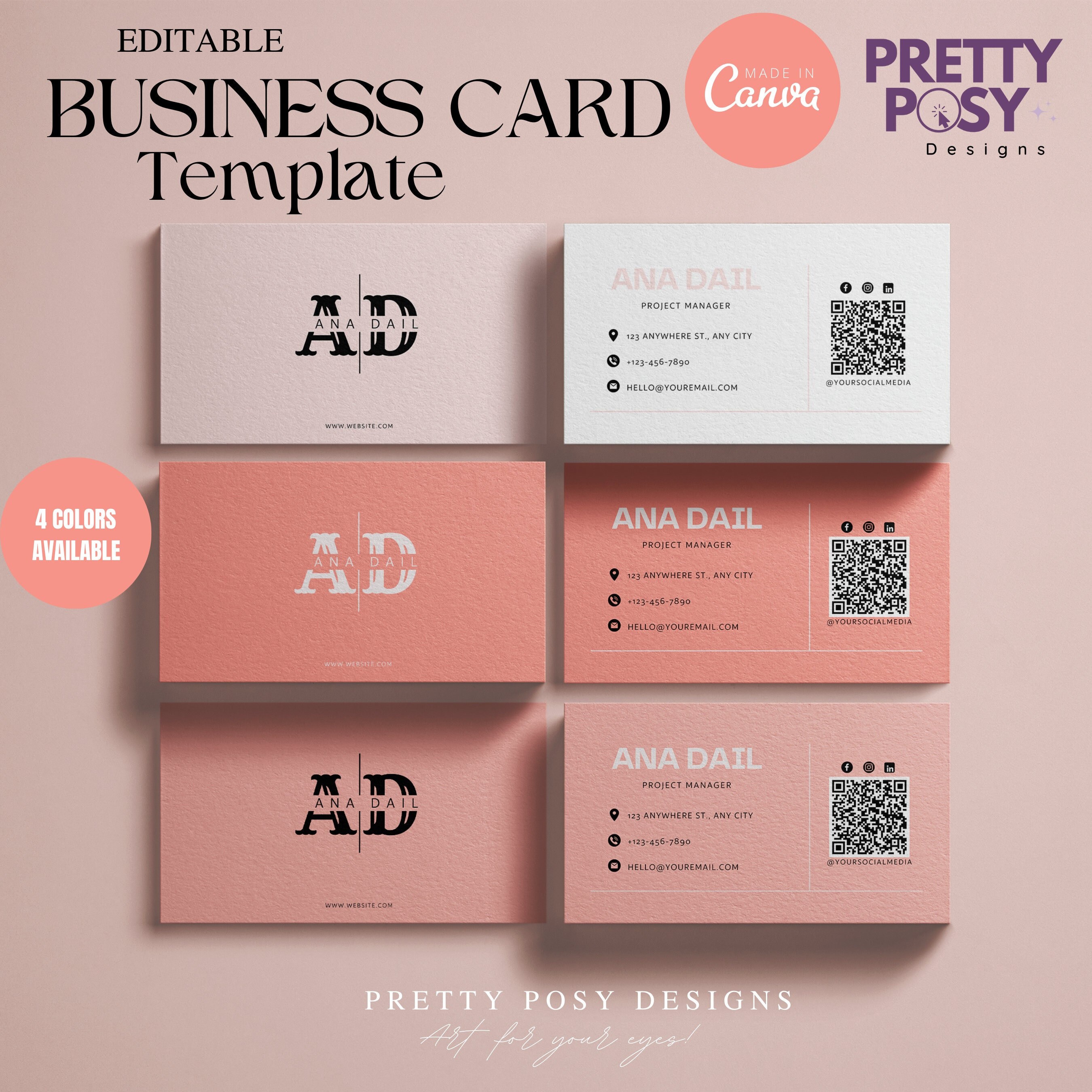 Business Card QR Code Canva Editable Business Card Template Digital ...