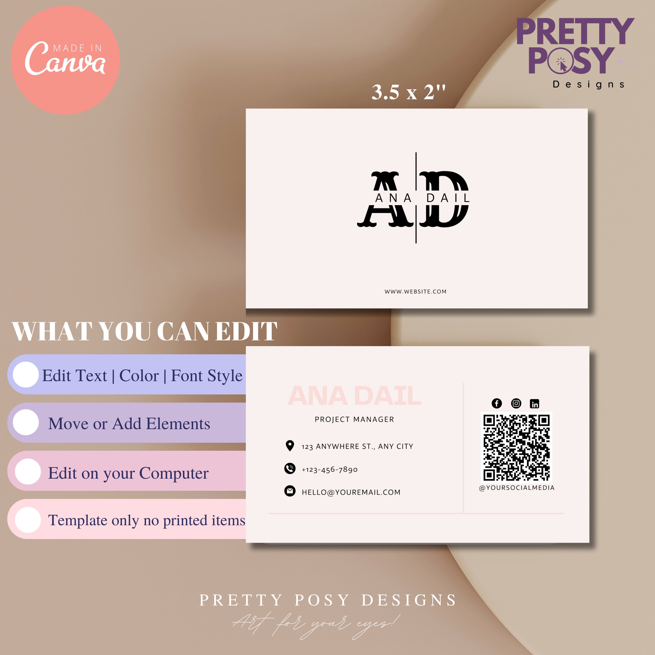 Business Card QR Code Canva Editable Business Card Template Digital ...