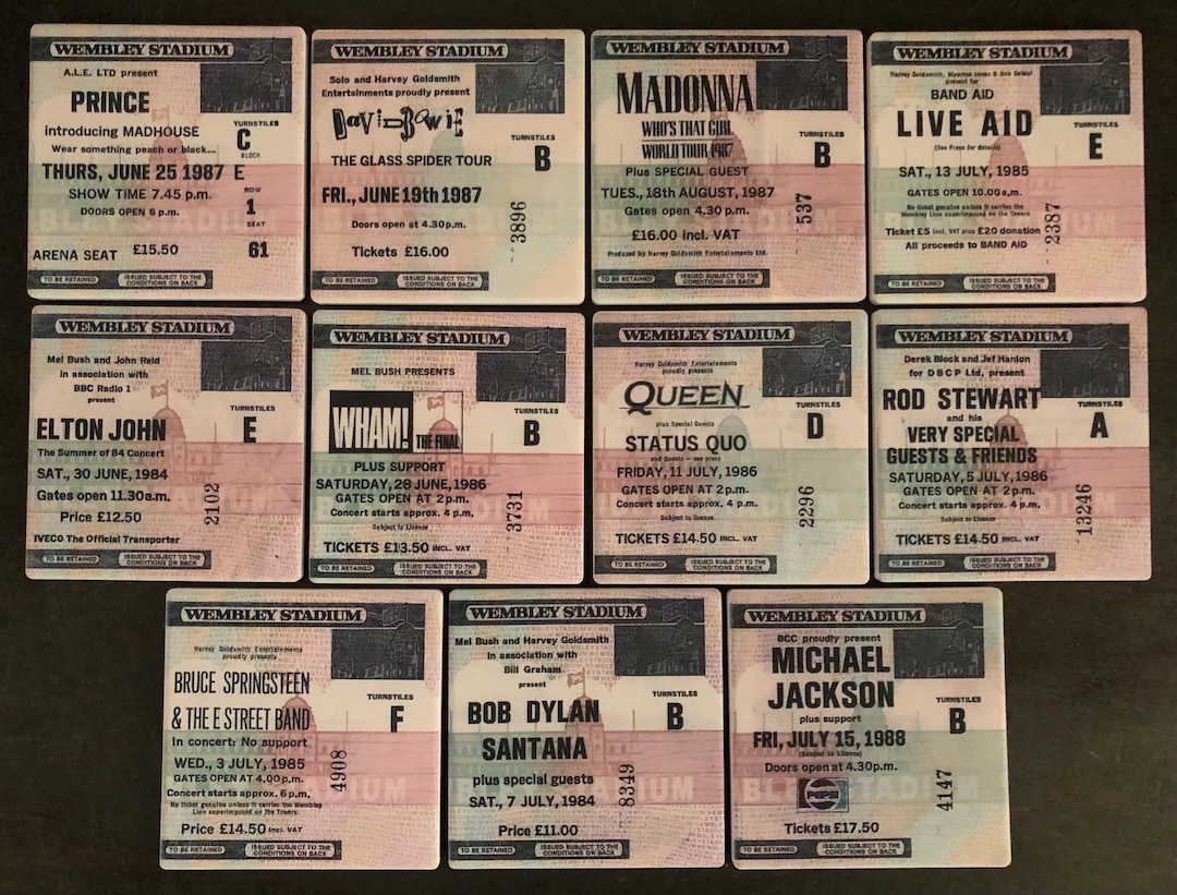 WEMBLEY STADIUM Concert Ticket Ceramic COASTERS. Set of 4 . Featuring ...