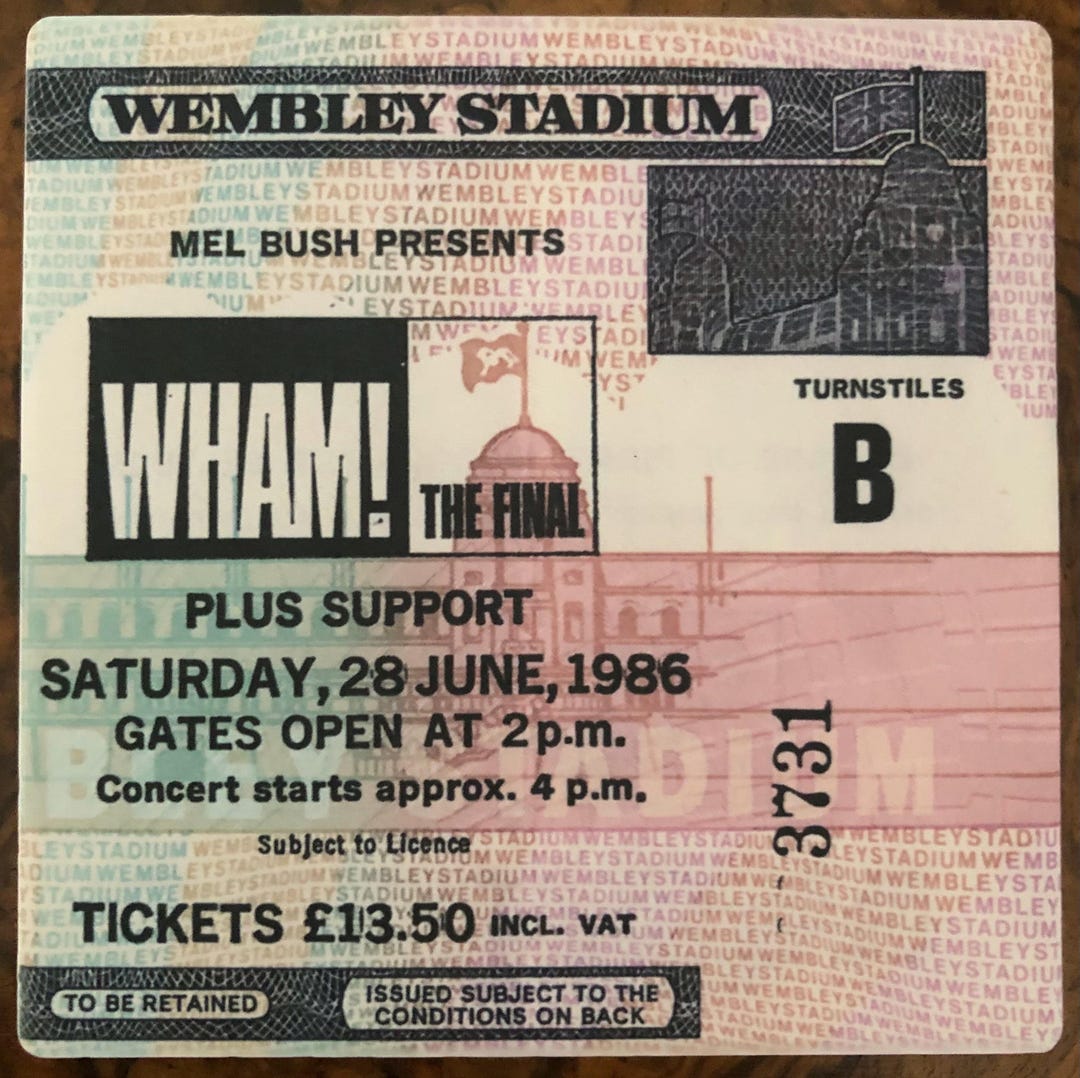 WHAM 1986 Wembley Stadium Concert Ticket Ceramic COASTERS. Set of 4 ...