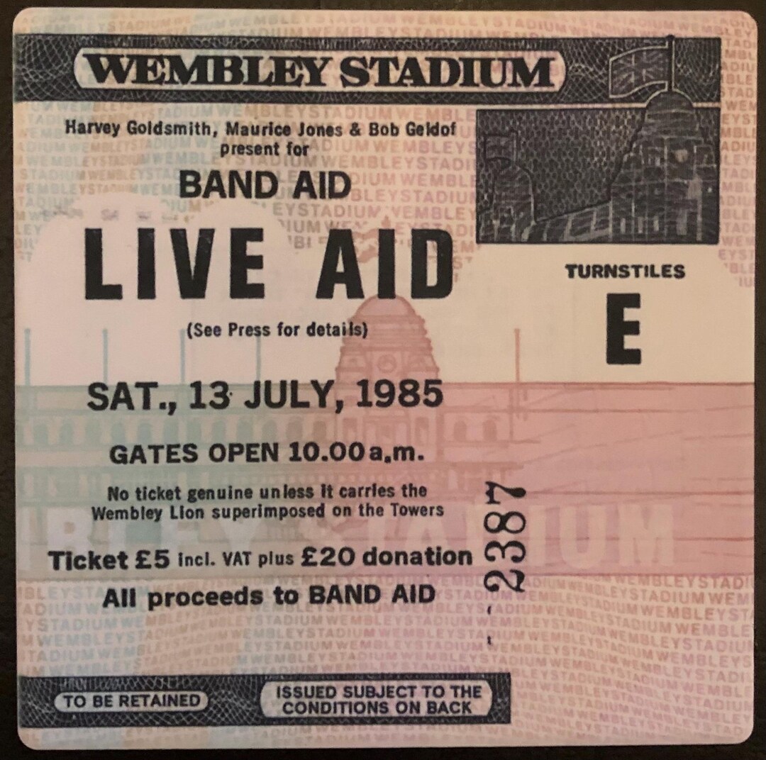 LIVE AID Band Aid Wembley Stadium Concert Ticket Ceramic COASTERS. Set ...