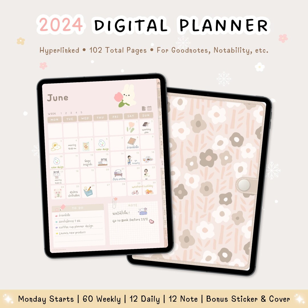 2024 Digital Planner 2024 Portrait Planner 2024 Dated Planner Goodnotes ...