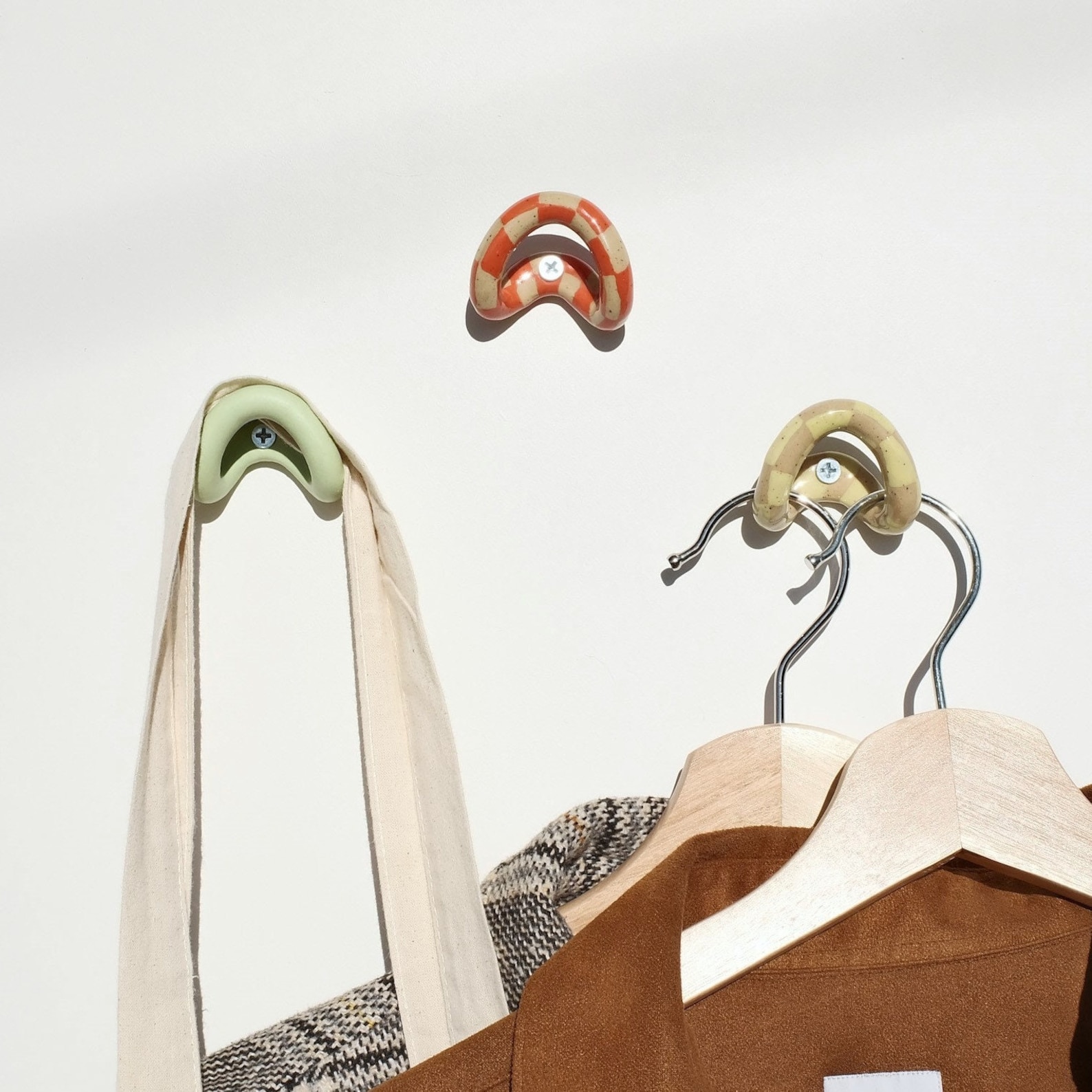 Checker Wall Hooks Ceramic / Handmade Decorative Coat Hook / Colorful ...