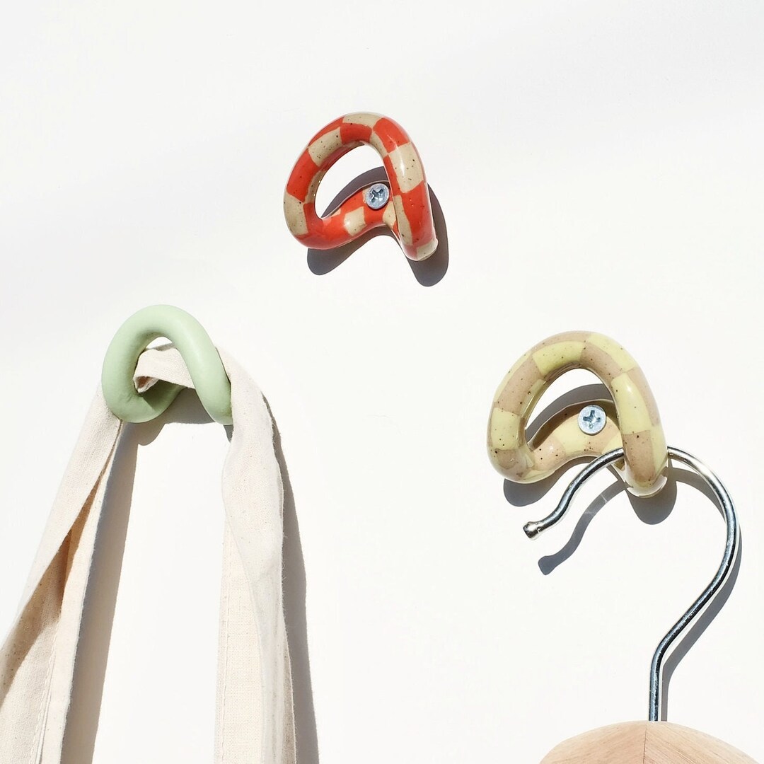 Checker Wall Hooks Ceramic / Handmade Decorative Coat Hook / Colorful ...