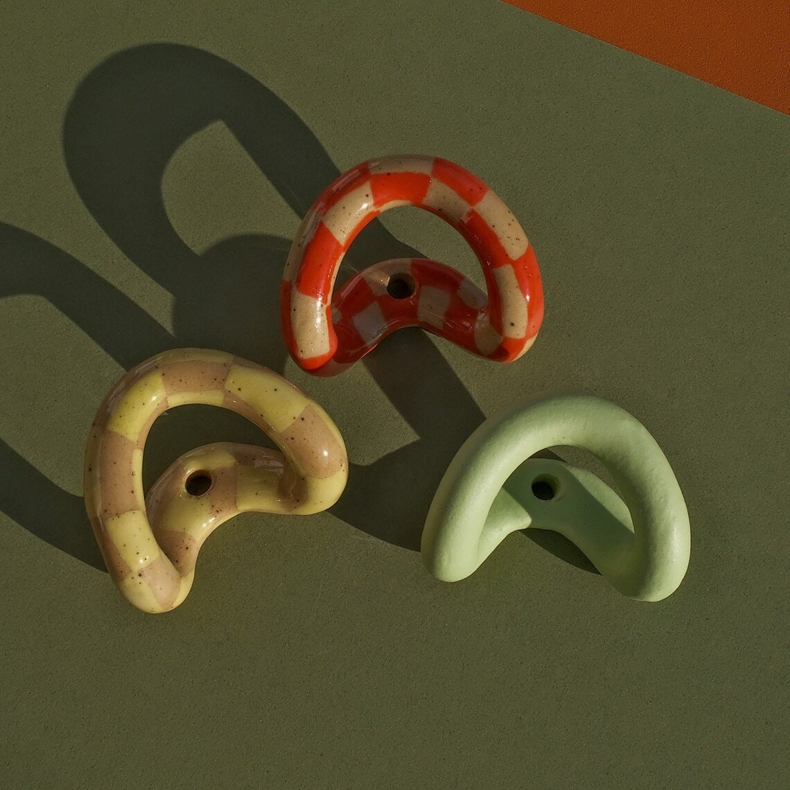Checker Wall Hooks Ceramic / Handmade Decorative Coat Hook / Colorful ...