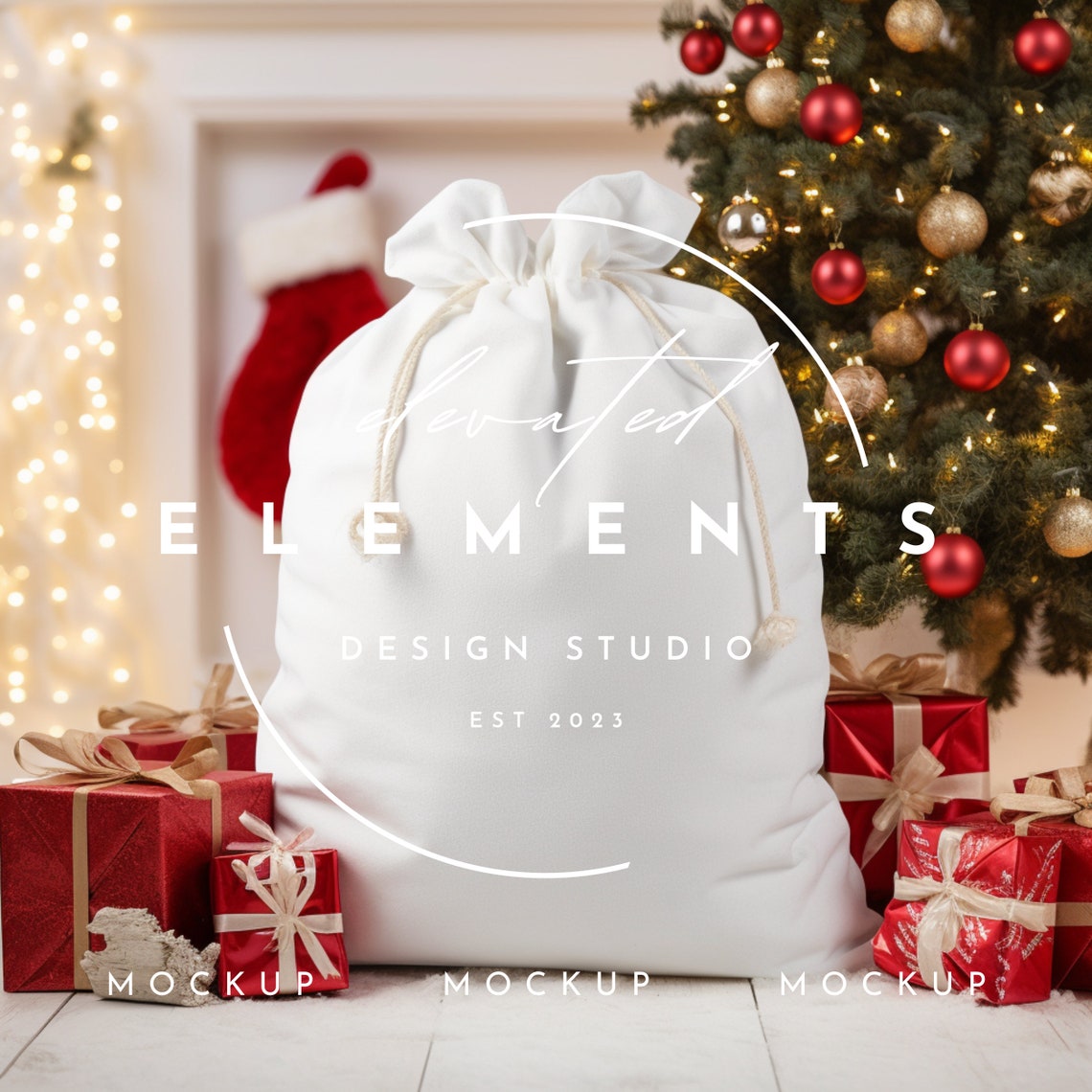 Blank White Santa Bag Mockup, Sublimation Santa Sack Mock Up, Festive ...